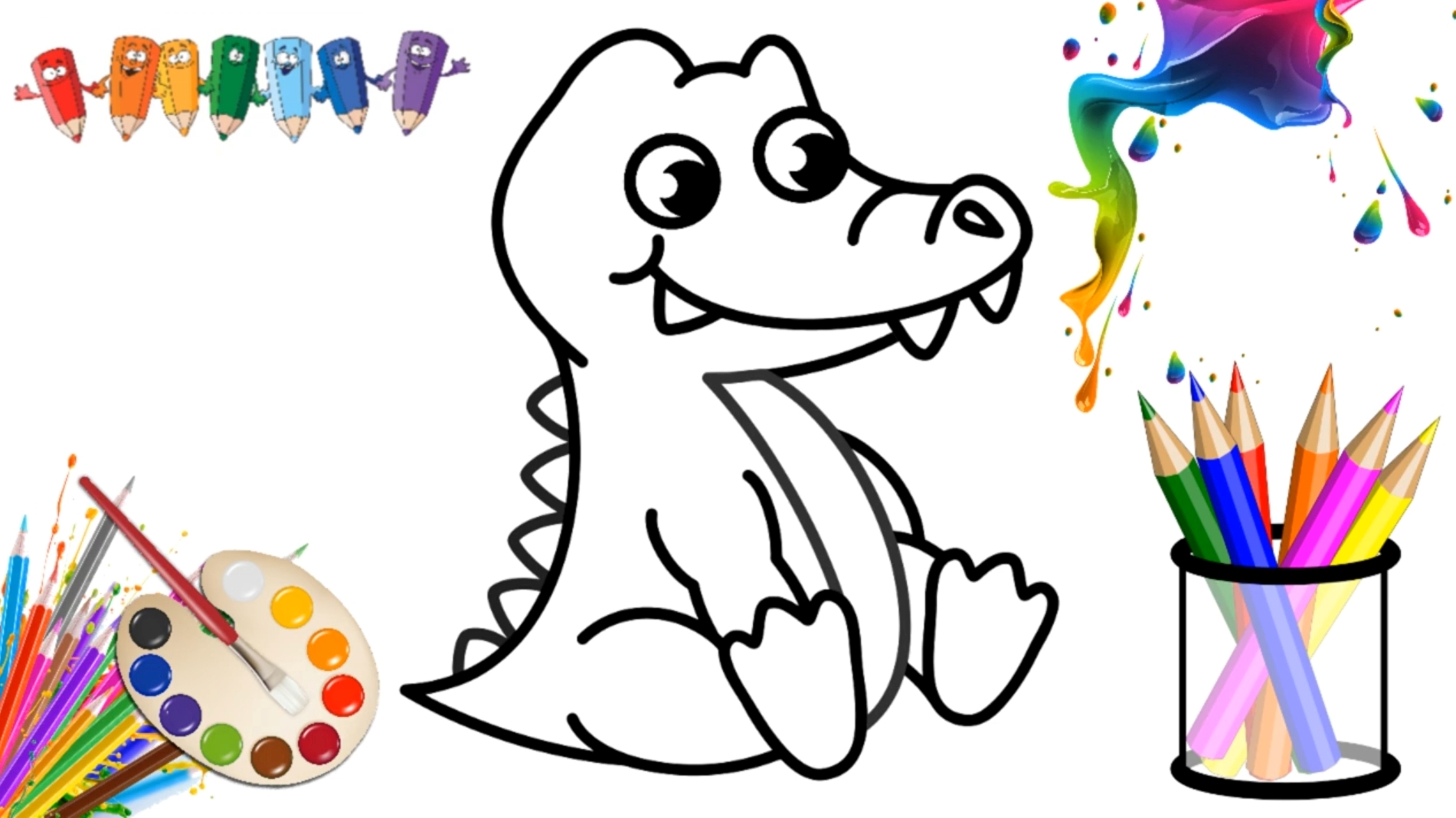 Как нарисовать милого крокодила. Мультик раскраска для детей.