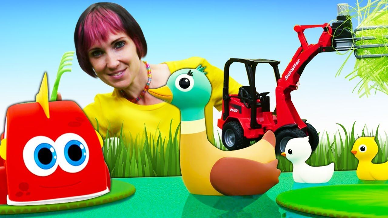 Веселая школа с Машей Капуки Кануки: убираем траву из пруда! Развивающие видео для детей про машинки