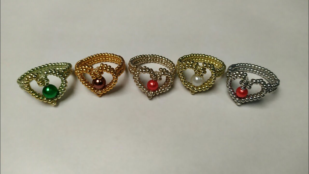 Украшения из бисера. Вариант 1_1 часть. Кольцо из бисера. _ Сердечко _ Мастер класс. Пошаговый МК .