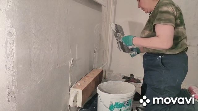 Шпаклёвка стены  вокруг батареи отопления