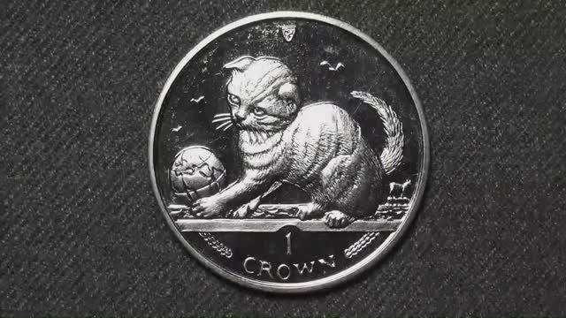 1 крона Острова Мэн 2000 года. Шотландская вислоухая кошка.
