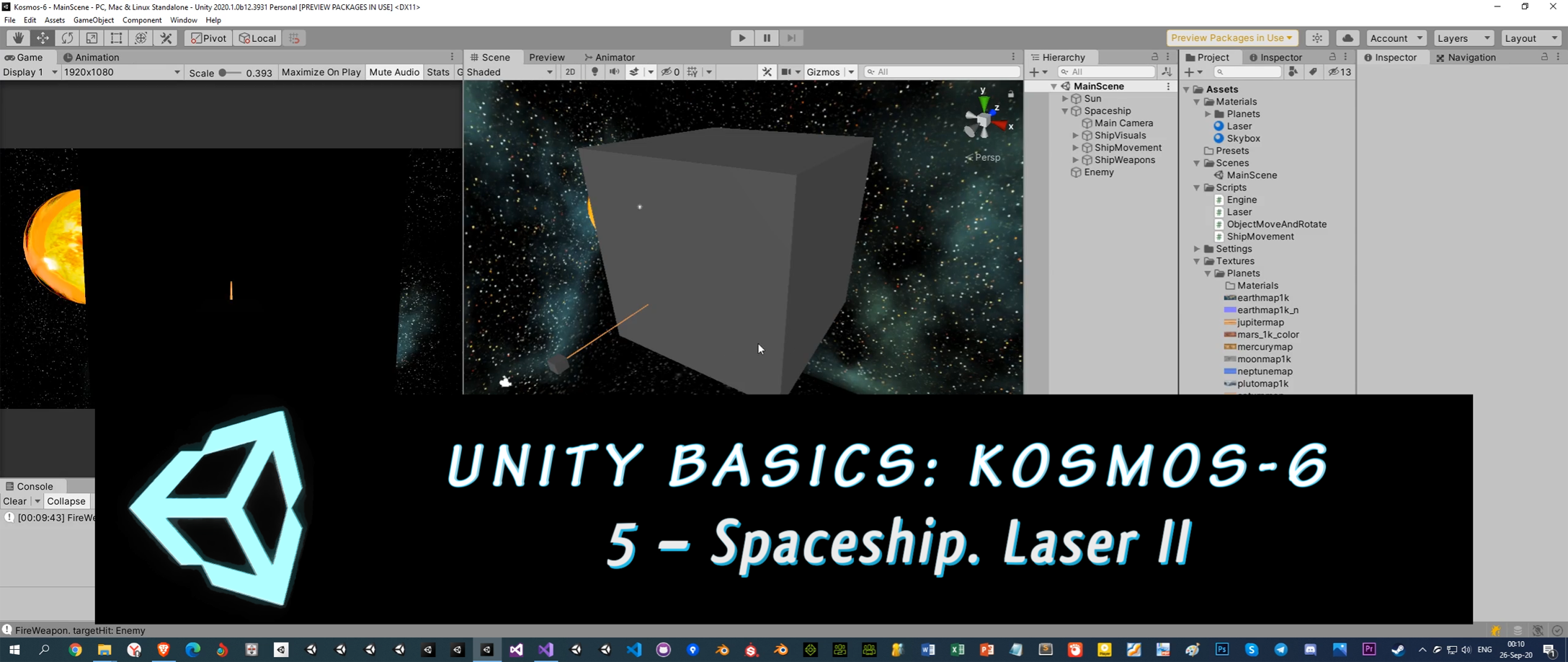 Основы Unity: Kosmos-6. 5 – Spaceship. Laser II