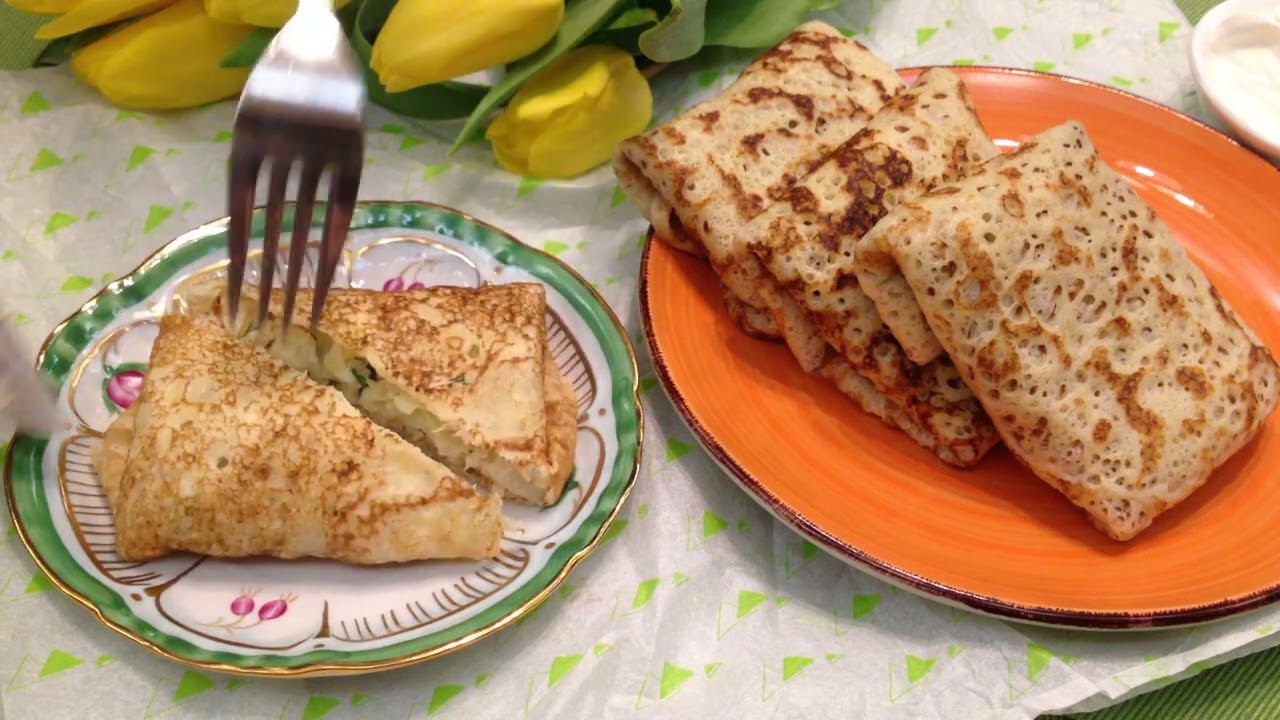 Блины с капустой и яйцом (начинка не вываливается!)
