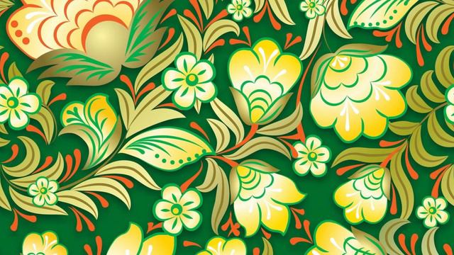 Зеленая Хохлома Узоры Цветы Background footage VJ Loops