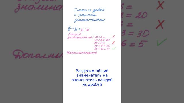 Сложение дробей с разными знаменателями #дроби #сложение дробей #общийзнаменатель #6класс