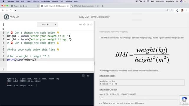[100 Days of Python] (День 002) 021 [Интерактивное упражнение] Калькулятор ИМТ