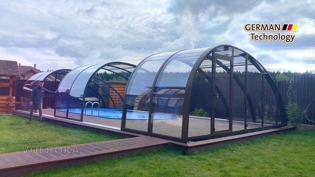 Каплевидный Павильон для бассейна модель EXCLUSIV - Цвет профиля Коричневый остекление поликарбонат