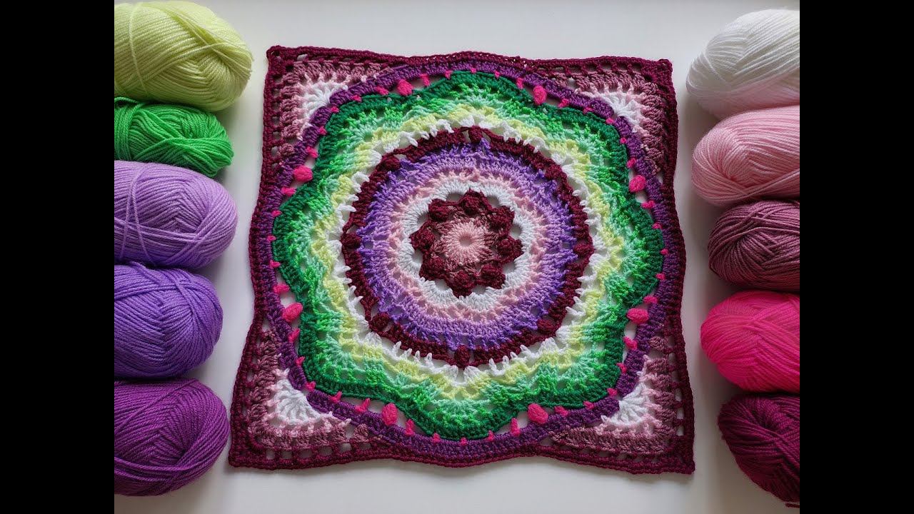 КВАДРАТНАЯ СИДУШКА-МАНДАЛА с КРАСИВЫМ УЗОРОМ! ЧАСТЬ 2.