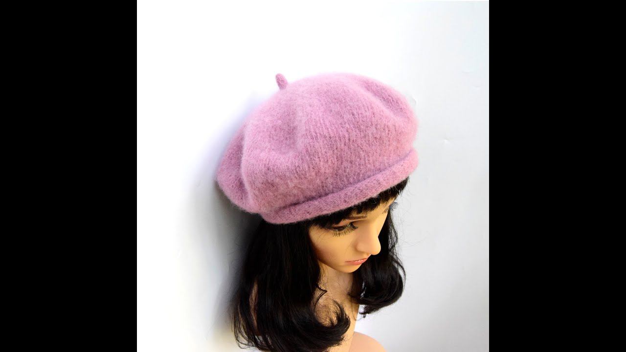 Вязано-валяный берет ручной работы, 100% шерсть, цвет сиреневый, Мисс Беретка