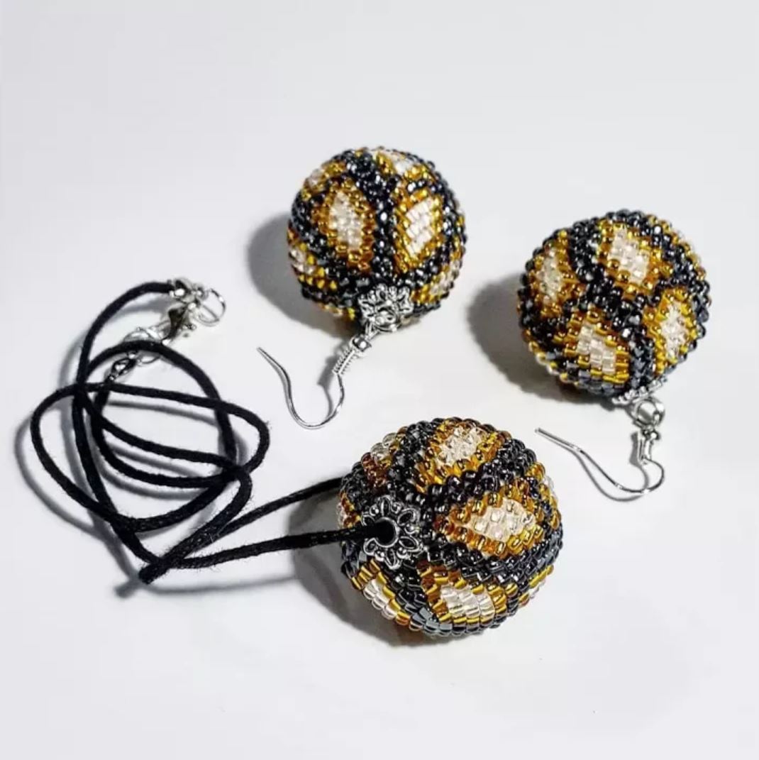 Серьги  Подвеска. Обвязываем бусину бисером. МАСТЕР КЛАСС. TUTORIAL. DIY