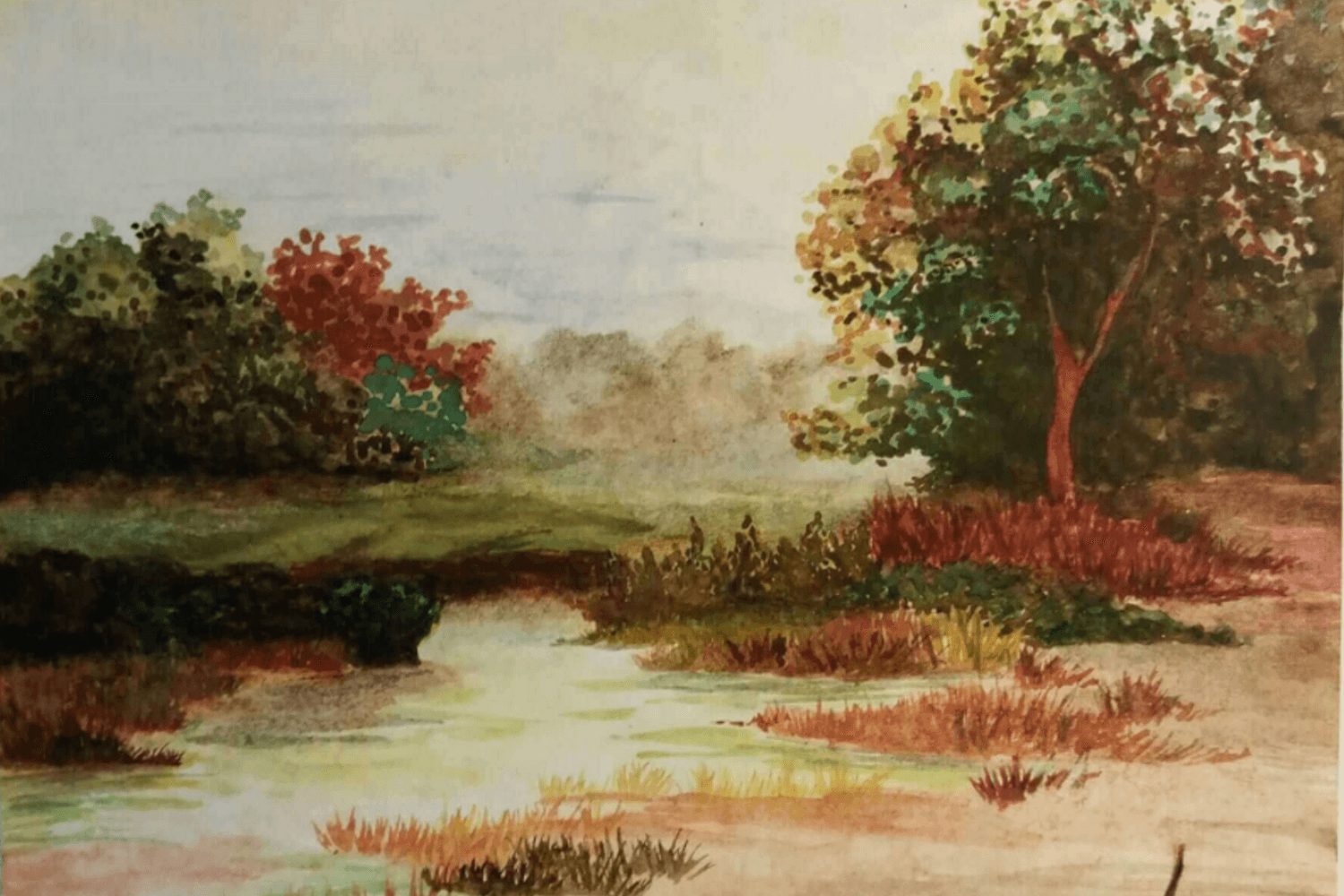 Детские рисунки акварелью. Пейзажи