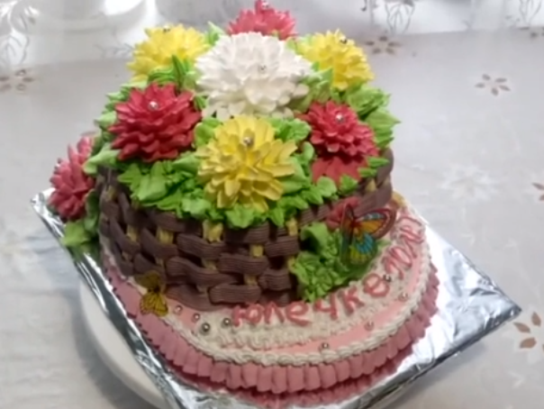 ТОРТ ХРИЗАНТЕМЫ В КОРЗИНЕ.