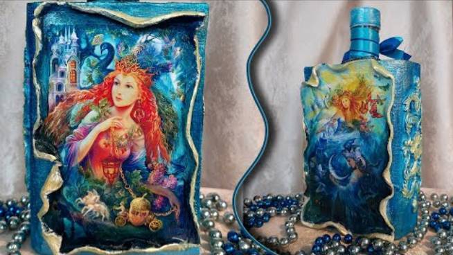 Мастер класс декупаж бутылка"Сказки"