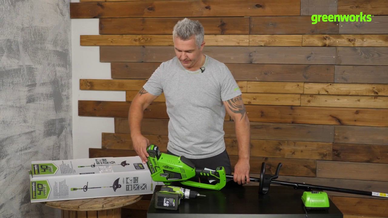 Триммер Greenworks GD40BC (арт 1301507) / Распаковка