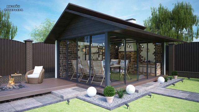 беседка с мангалом барбекю в стиле лоф #5