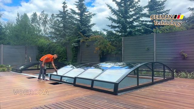 Павильон для бассейна модель CARAT 8,1х4,35х0,9м. Прозрачный поликарбонат. Цвет Антрацит