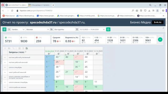Результаты продвижения сайта. Проект specodezhda37.ru