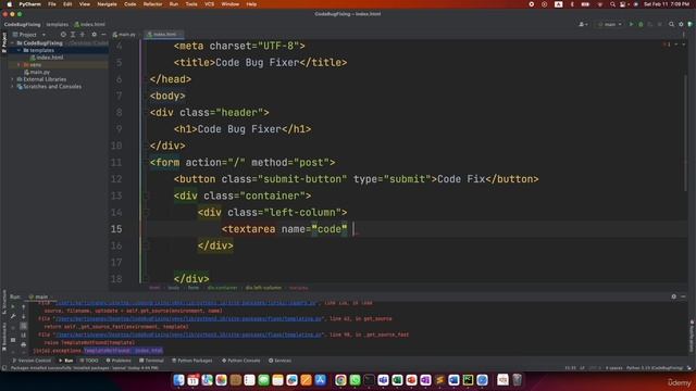 4 - Create a Professional Code Bug Fixing App - 15 - Code Bug Fixer App HTML Front End Development