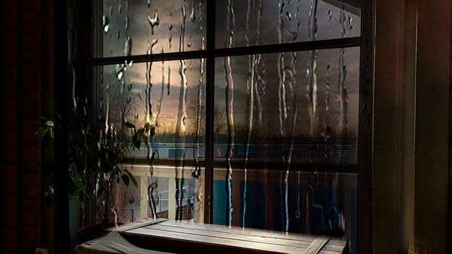 Подоконник 1. Футаж -  За окном дождь.