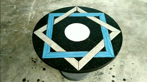 Как сделать уникальный круглый садовый журнальный столик из цемента и керамической плитки #4