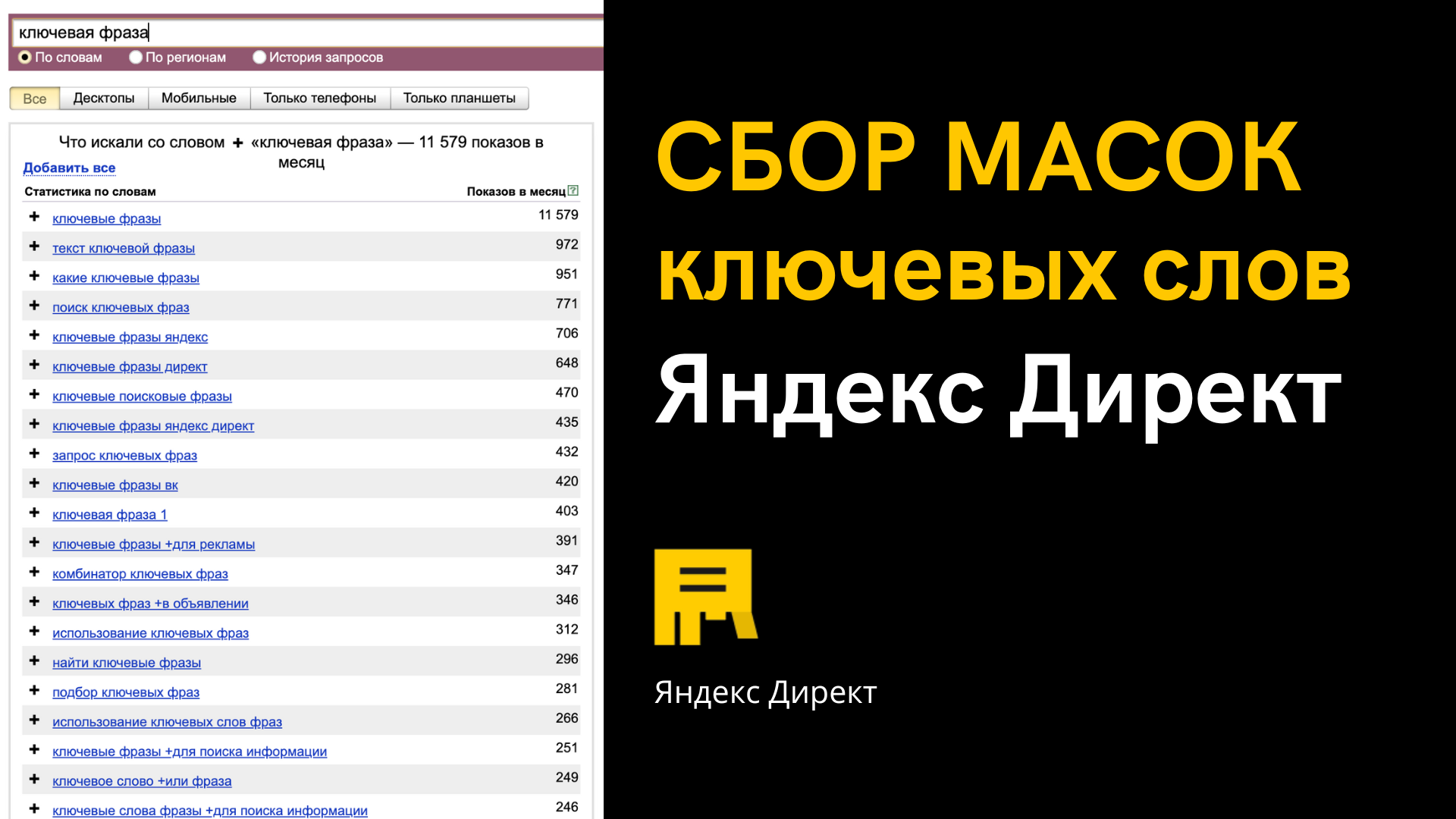 Сбор Масок Ключевых Слов Яндекс Директ // Алексей Дымов