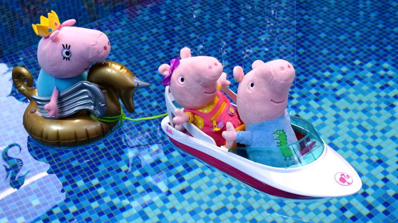 Свинка Пеппа и Джордж купаются в бассейне — Приключения свинок в аквапарке — Мультики для малышей