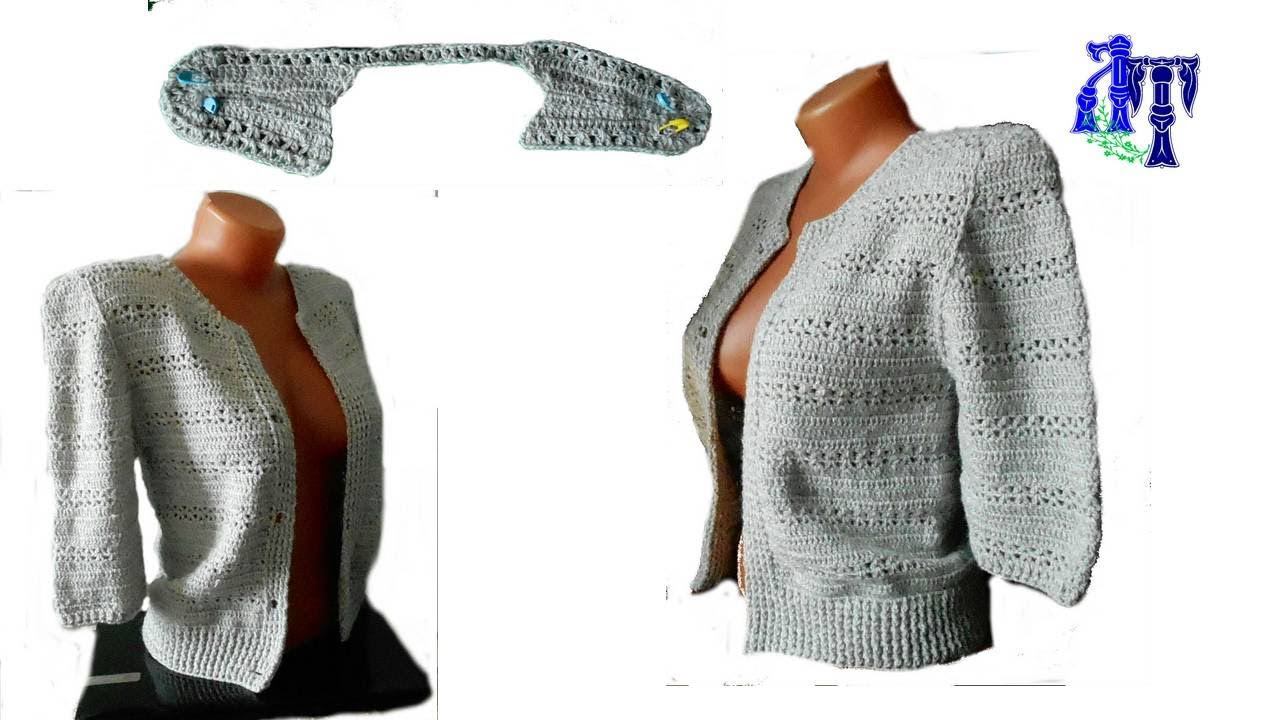 Как связать стильный жакет крючком | Имитация втачного рукава без швов