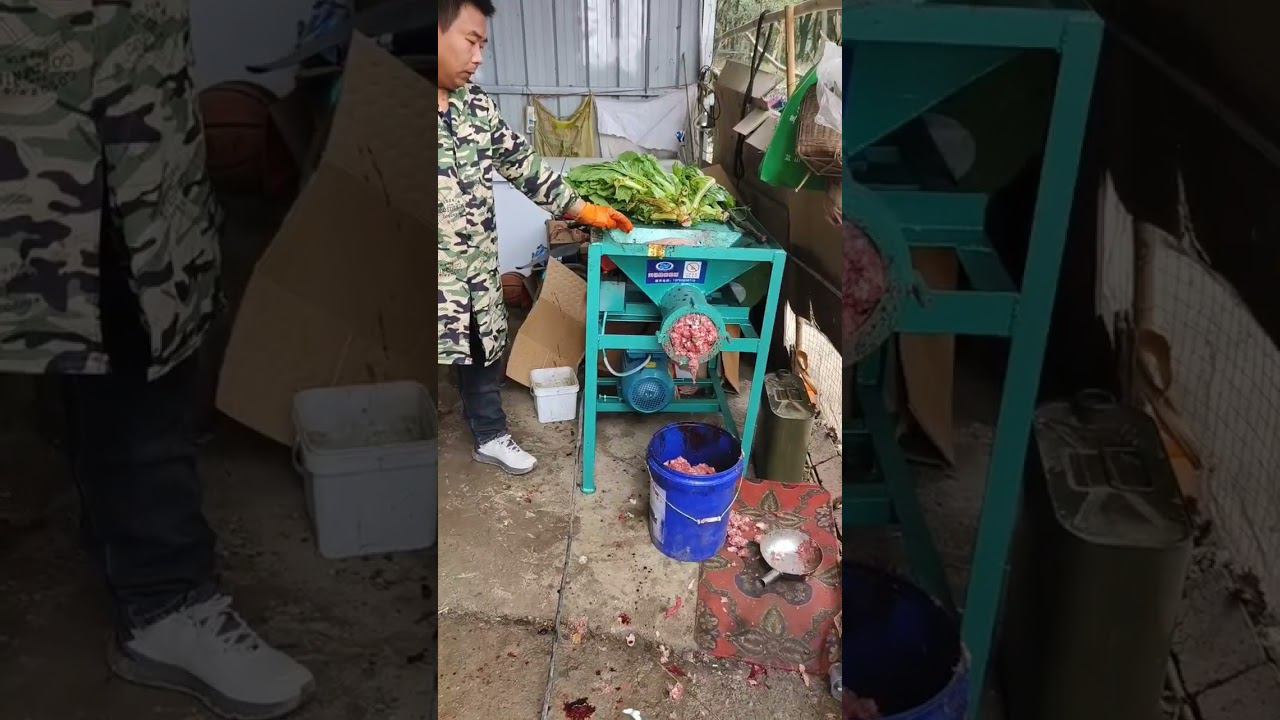 Мощная мясорубка-костедробилка MS180 измельчает свиную ногу с копытами и костью 1000 кг/час