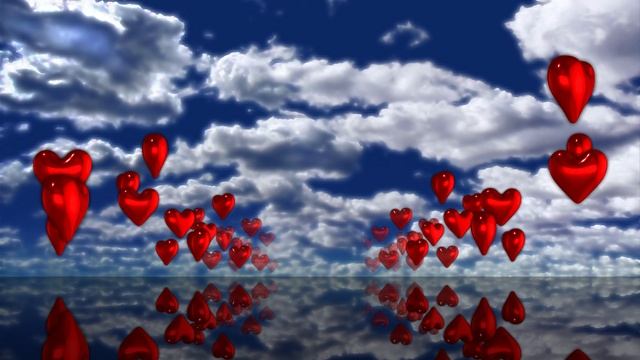 Сердечки по сторонам проспекта. Небо и облака. Анимация - Самый лучший путь. Бесплатный фон.