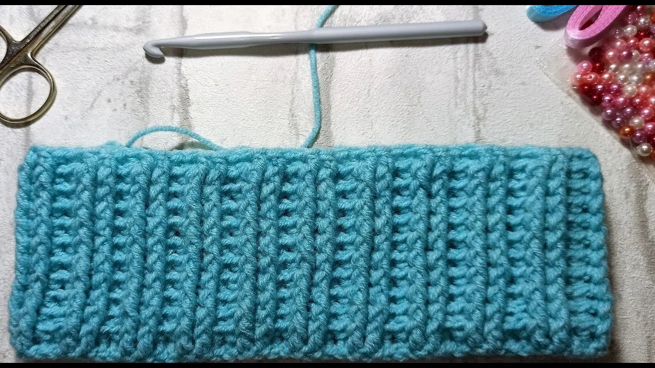 Резинка из рельефных столбиков крючком, Вогнутые и выпуклые столбики, Резинка крючком для начинающих