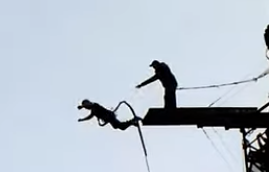 Роупджампинг (прыжки с верёвкой). Взгляд со стороны! Вертикальный ракурс. Прыгуны с труб, тарзанка.