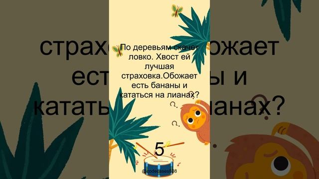 По деревьям скачет ловко. Хвост ей лучшая страховка.Обожает есть бананы и кататься на лианах?