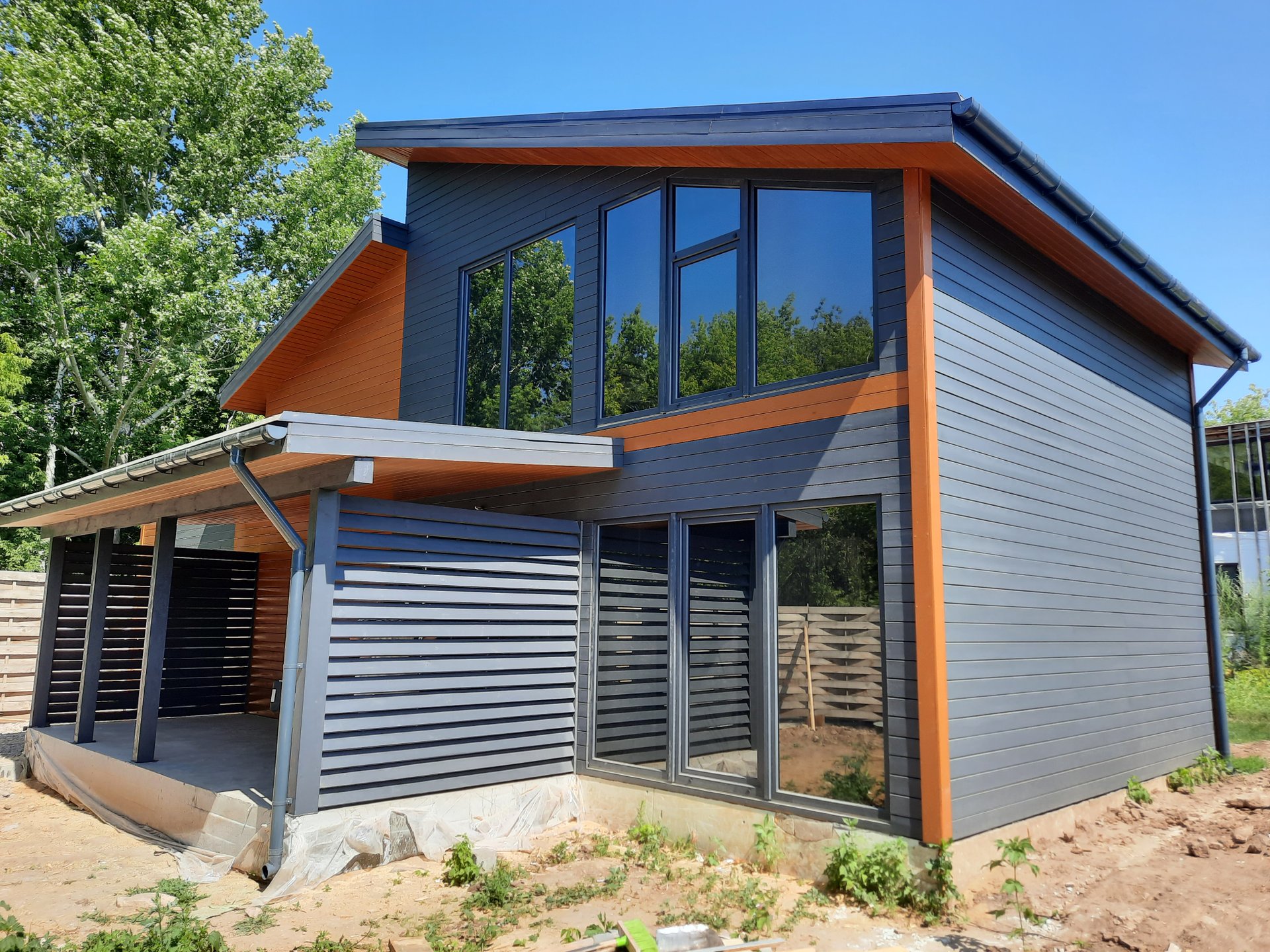 Строительство дома 145 кв.м. с гаражом. Отделка фасадов.