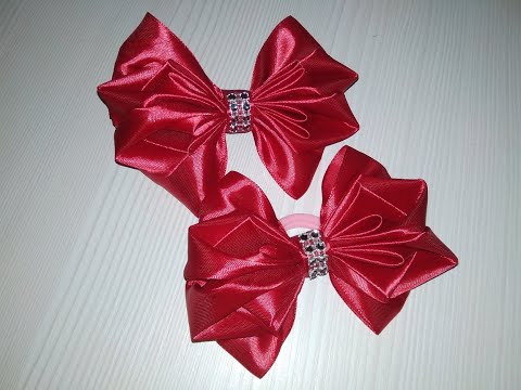 Красный бантик из атласных лент 5 см