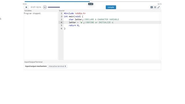 Declare, assign and print characters with the %c format specifier