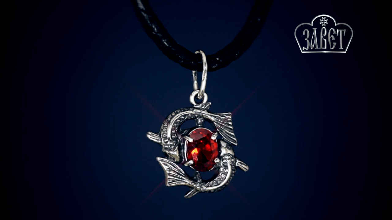 Подвеска Рыбки Христовы серебряная с гранатом, ювелирочка