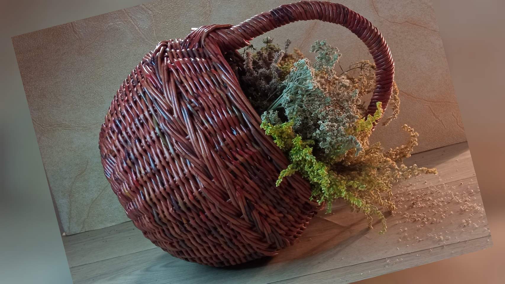 МК. Пузатая Корзина "Коса" из бумажной лозы . Витая ручка. Часть 2. #59(2)
