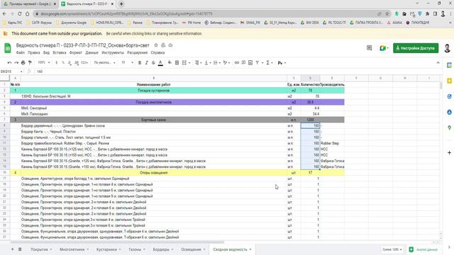 Piktools Генплан. Стикер П. Обьемы работ