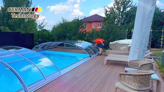 Раздвижной Павильон для бассейна модель FLAIR. Прозрачное остекление