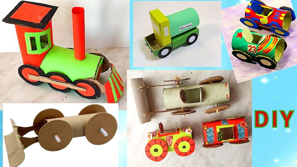 Супер поделки для детей, техника. Как сделать машинки и трактор из втулок от бумаги.