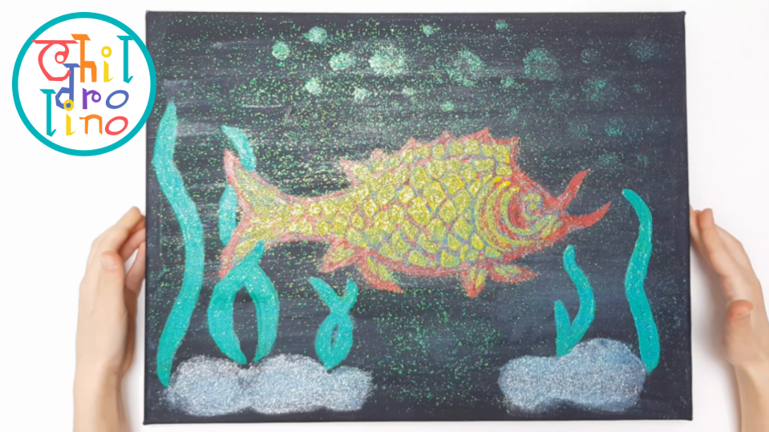 Как нарисовать золотую рыбку блестящими акриловыми красками.