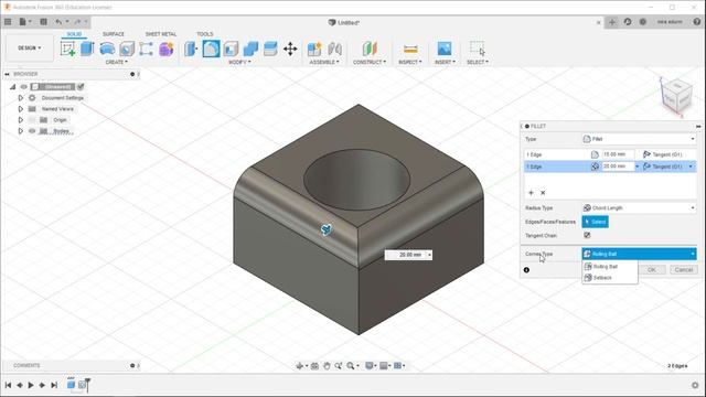 17. Fusion 360. Панель  Modify . Инструменты  Press Pull ,  Fillet  и  Chamfer